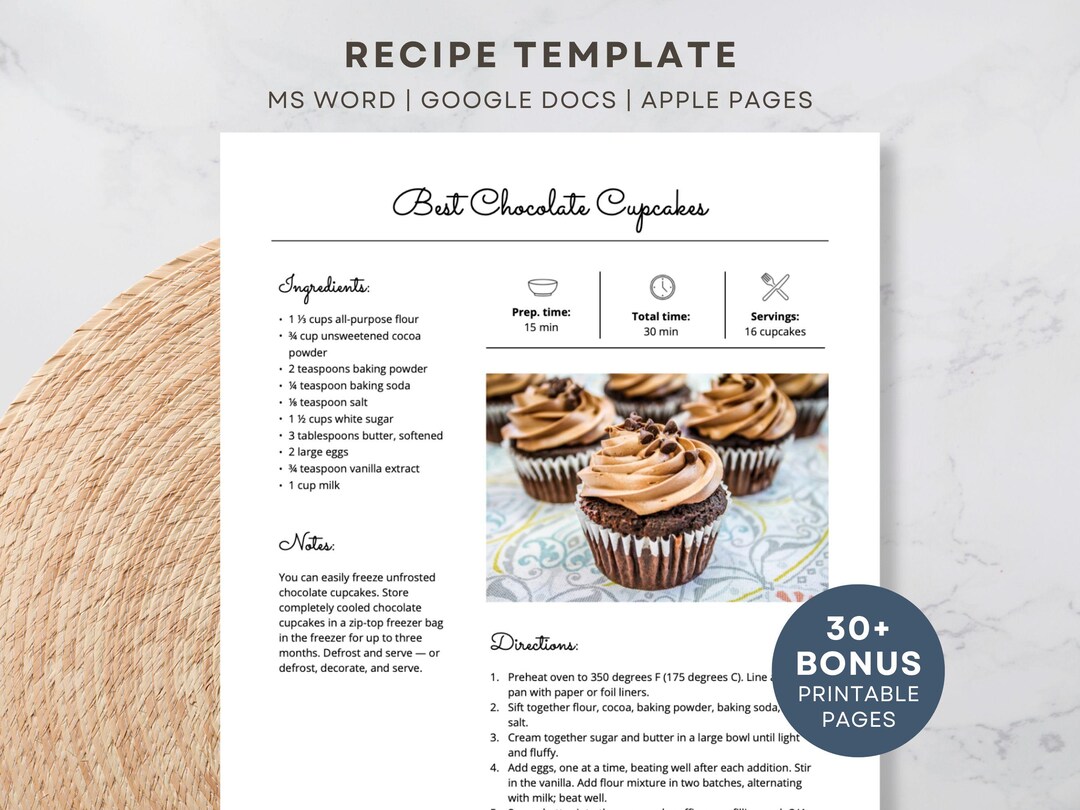 Editable Recipe Template in MS Word, Printable Recipe Cookbook, DIY ...