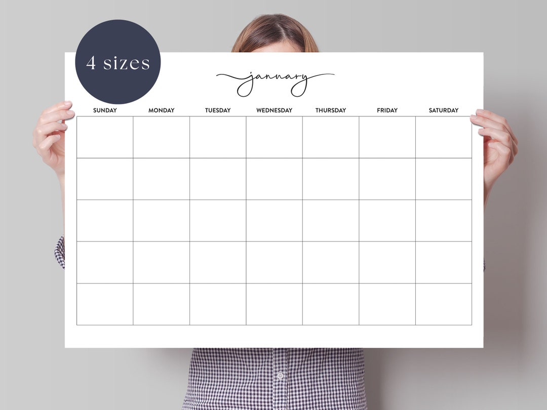 Blank Printable Monthly Calendar, Undated Calendar, Large Wall Planner ...