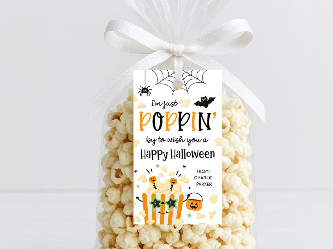 Editable Halloween Gift Tag, Popcorn Favor Tag, Popping by to Wish You ...
