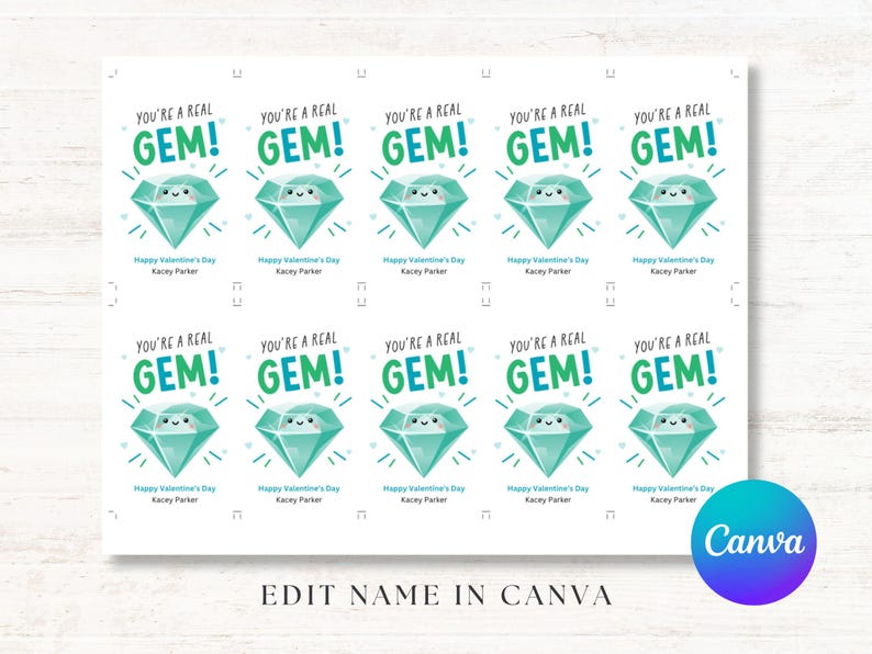 Printable Valentine's Card You're a Gem, Classroom Valentine's Tag ...