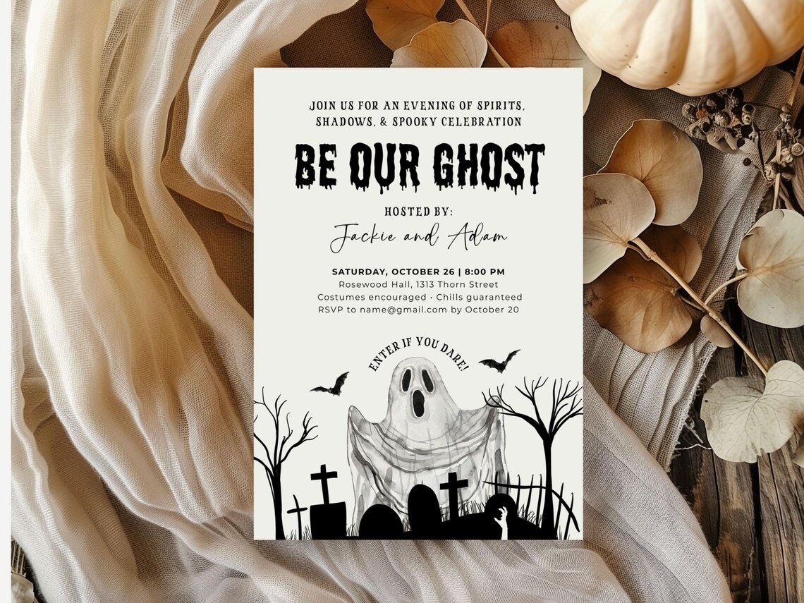 Be Our Ghost Halloween Party Invitation, Editable Halloween Invite ...