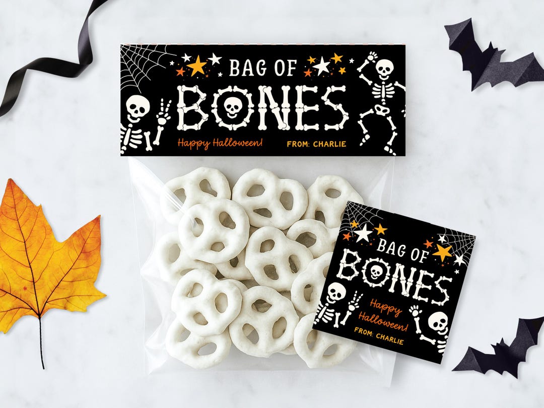 Printable Bag of Bones Halloween Treat Bag Topper, Skeleton Bag Topper ...