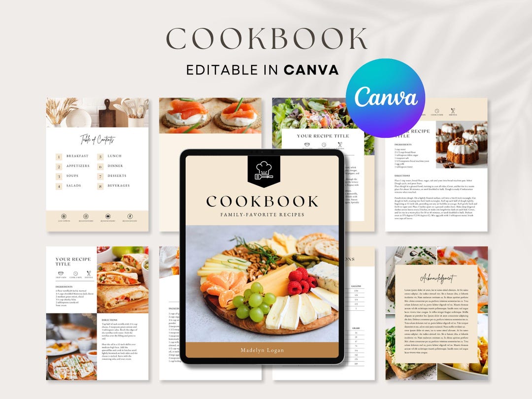 Canva Recipe Book Template, Editable Cookbook, Printable Recipe Ebook ...