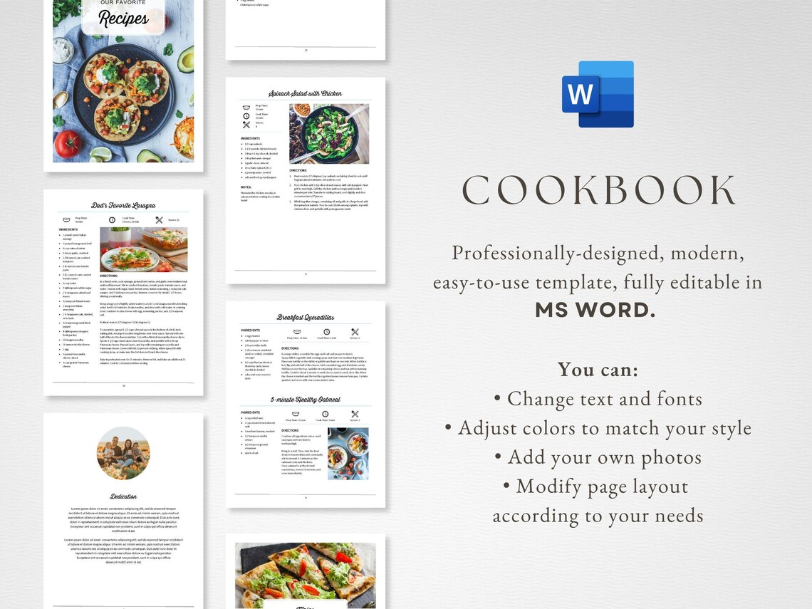 Recipe Book Template, Editable Recipe Book in Word, Recipe Cookbook ...