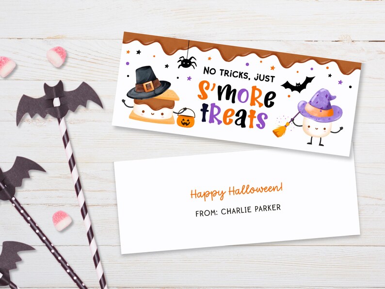 Printable Halloween S'mores Treat Tag & Topper, No Tricks Just S'more ...