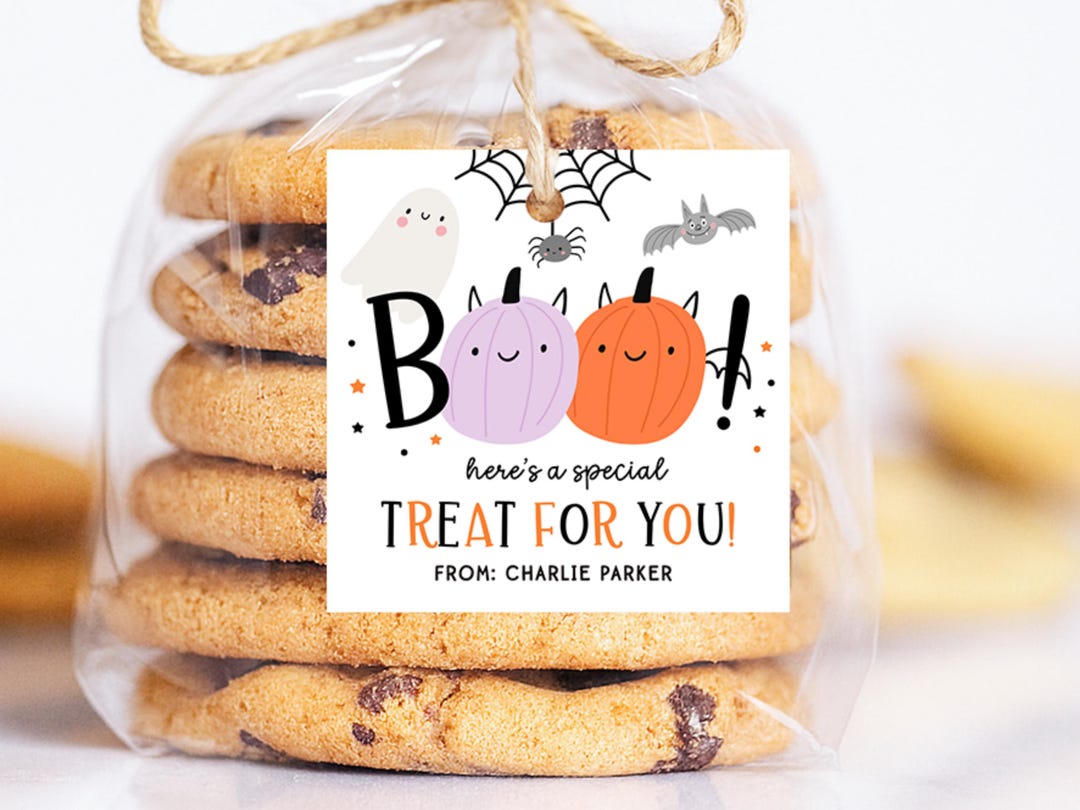 Editable Halloween Square Gift Tag, Boo Here's a Treat for You, Trick ...
