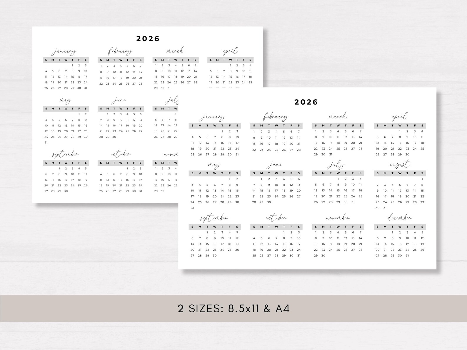 2026 Desk Calendar Printable, Letter Size, Simple Modern Planner ...