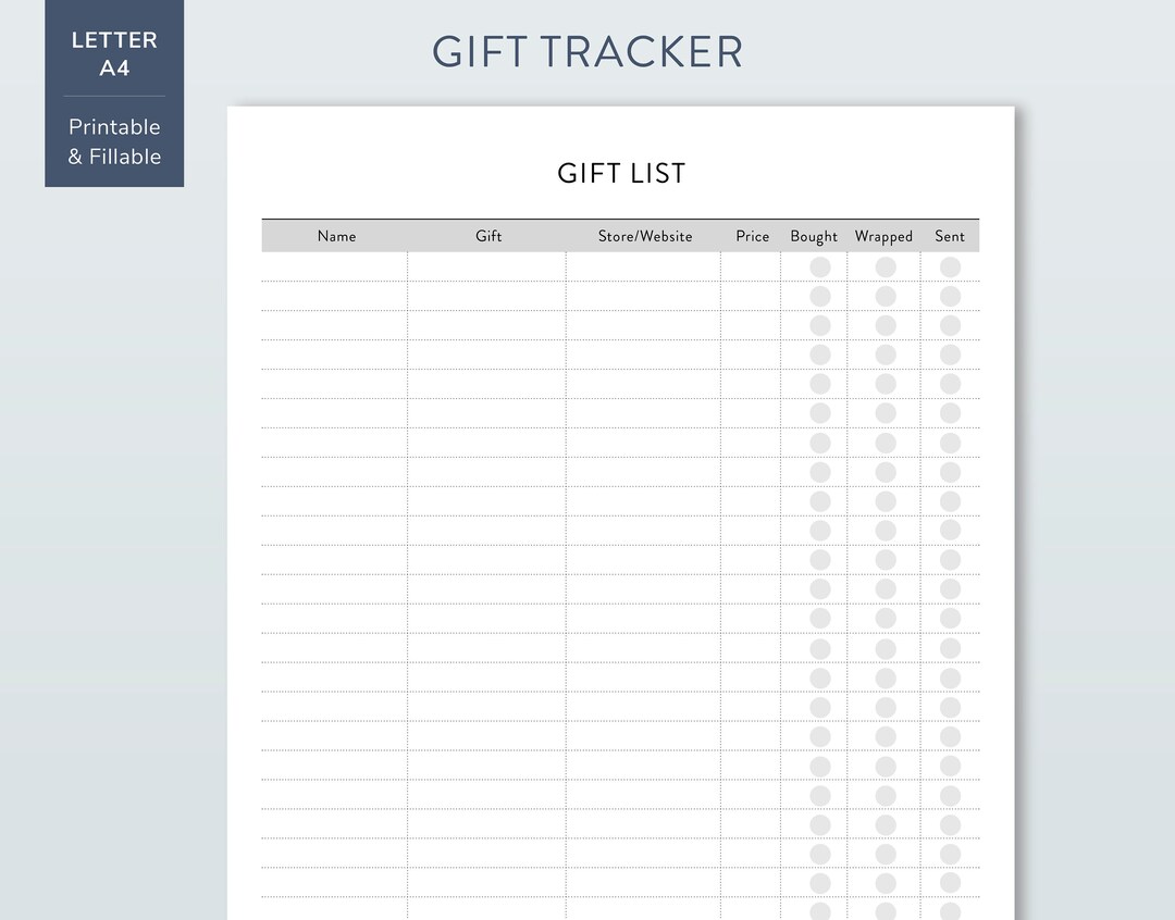 Printable Gift Planner, Simple Holiday Planning Gift Tracker, Fillable ...