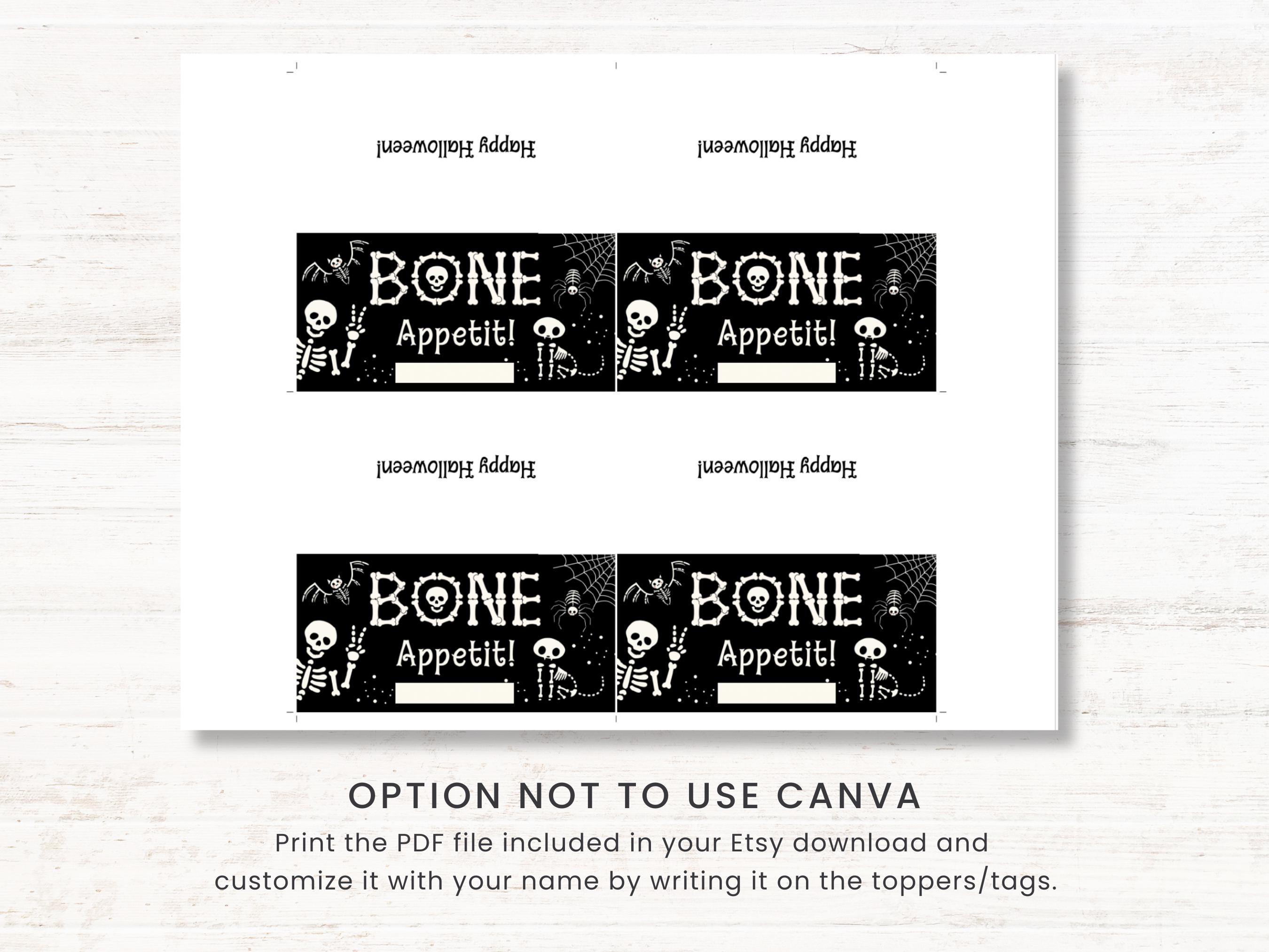 Printable Halloween Treat Bag Topper, Skeleton Bag Topper, Bone Appetit ...