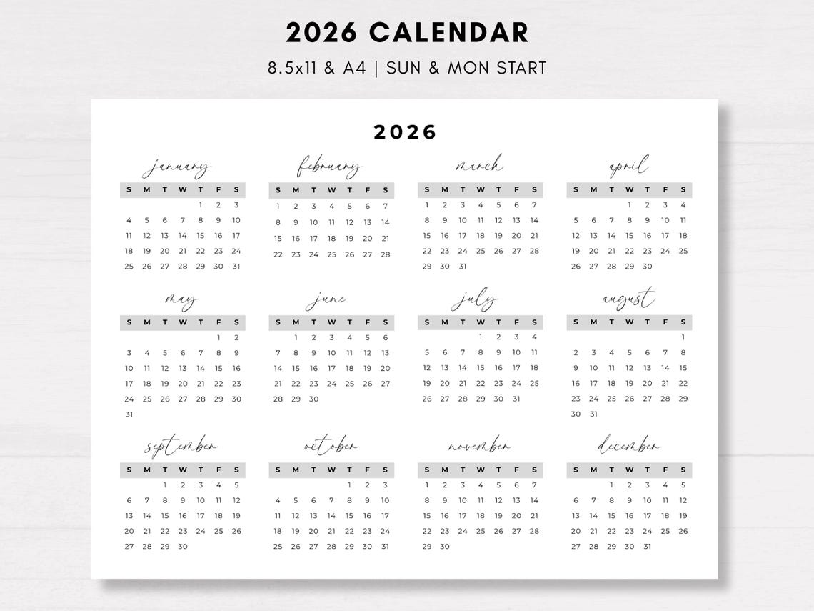 2026 Desk Calendar Printable, Letter Size, Simple Modern Planner ...
