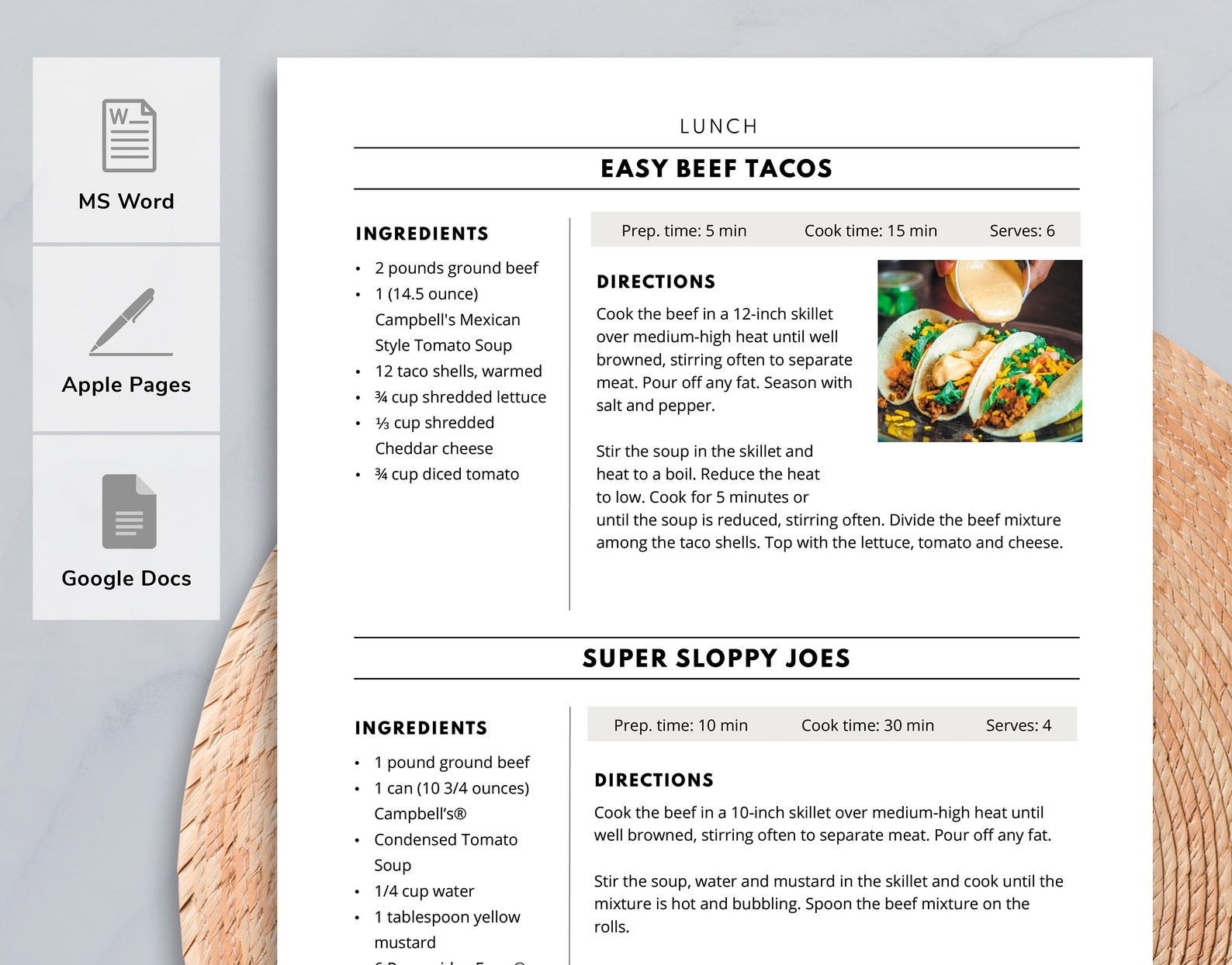 Recipe Template Printable Recipe Template Editable Recipe - Etsy
