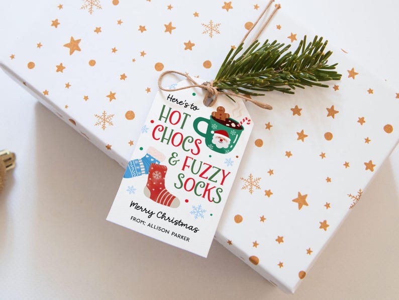 Hot Chocolate and Fuzzy Socks, Holiday Gift Tag, Printable Hot Chocs ...