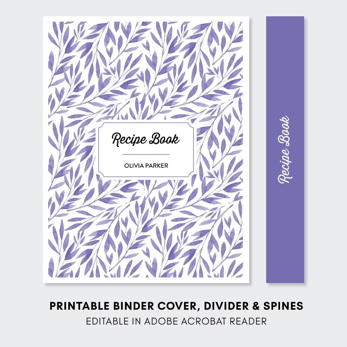 Botanical Recipe Binder Cover, Editable Cookbook Cover With Spine and ...