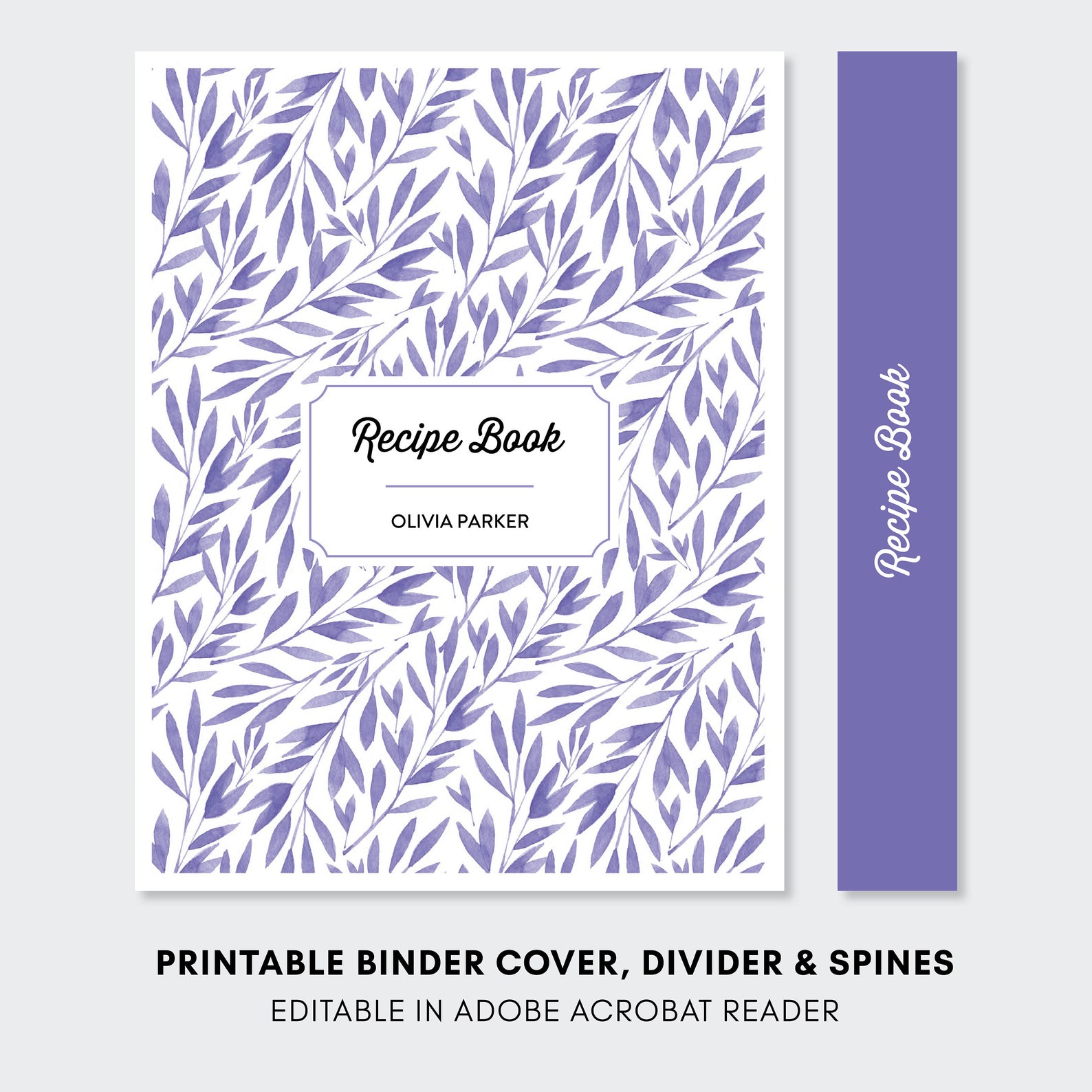 Botanical Recipe Binder Cover, Editable Cookbook Cover With Spine and ...
