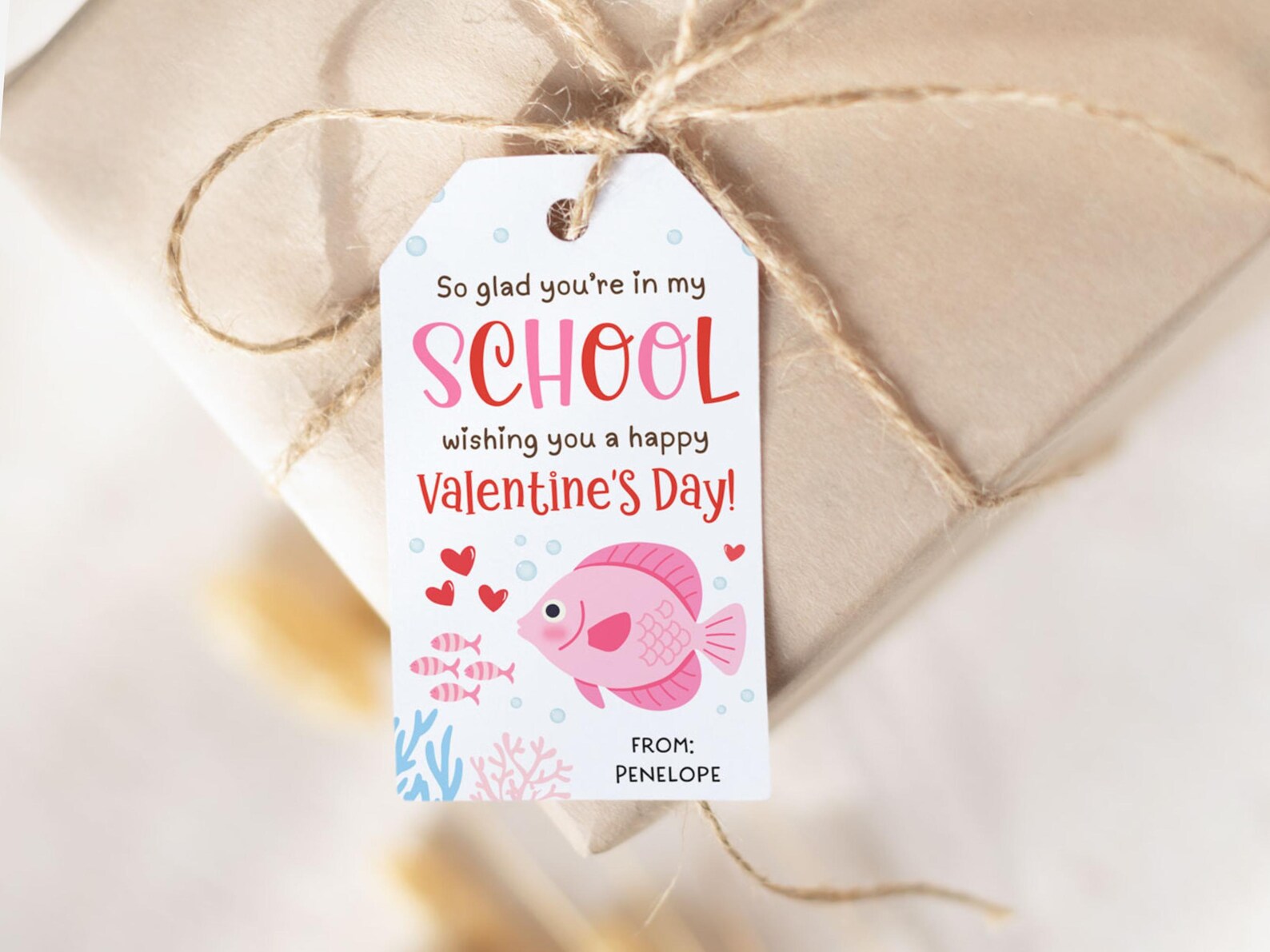 So Glad You're in My School, Printable Fish Valentine's Day Tag, Kids ...
