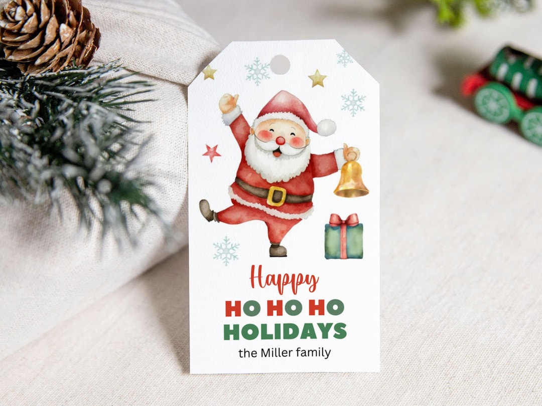 Printable Santa Christmas Gift Tag, Editable Holiday Tag, Cute Santa ...