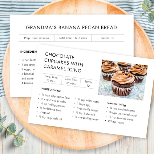 4x6 and 5x7 Recipe Card Recipe Card Template Word Template - Etsy