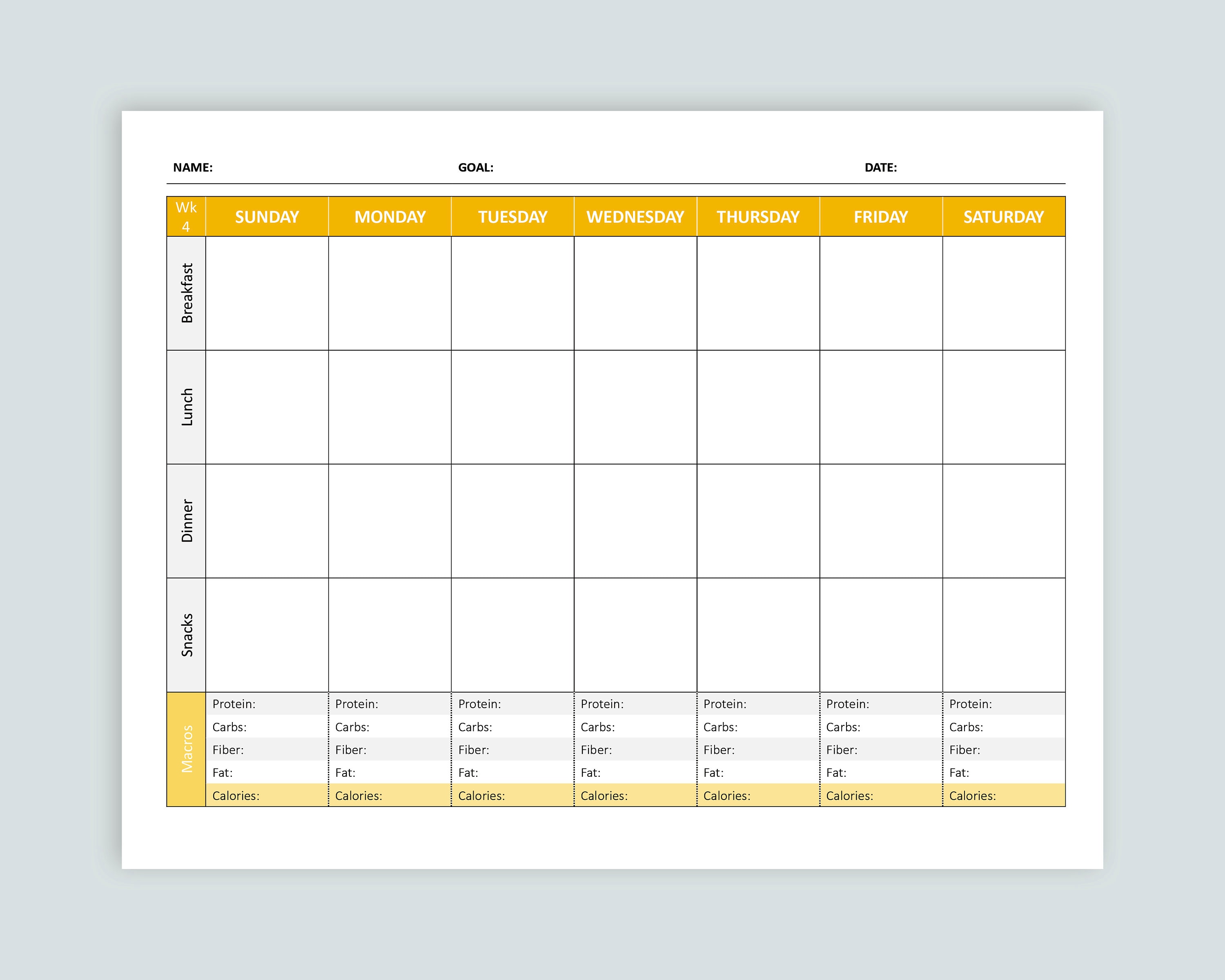 Editable MS Word Weekly Meal Planner With Macros Template, Printable ...