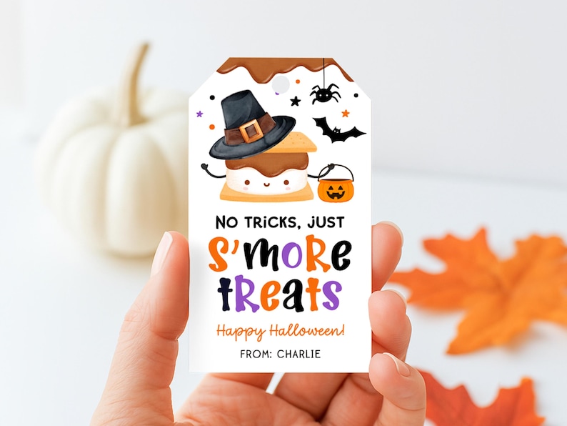 Printable Halloween S'mores Treat Tag & Topper, No Tricks Just S'more ...
