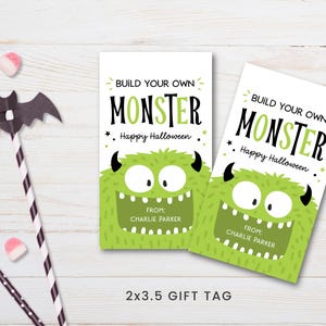 Build Your Own Monster Gift Tag, Printable Halloween Party Favor Tag ...