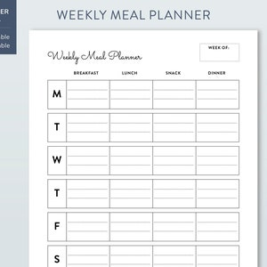 Weekly Meal Planner Printable Page in US Letter and A4 Size, Simple ...