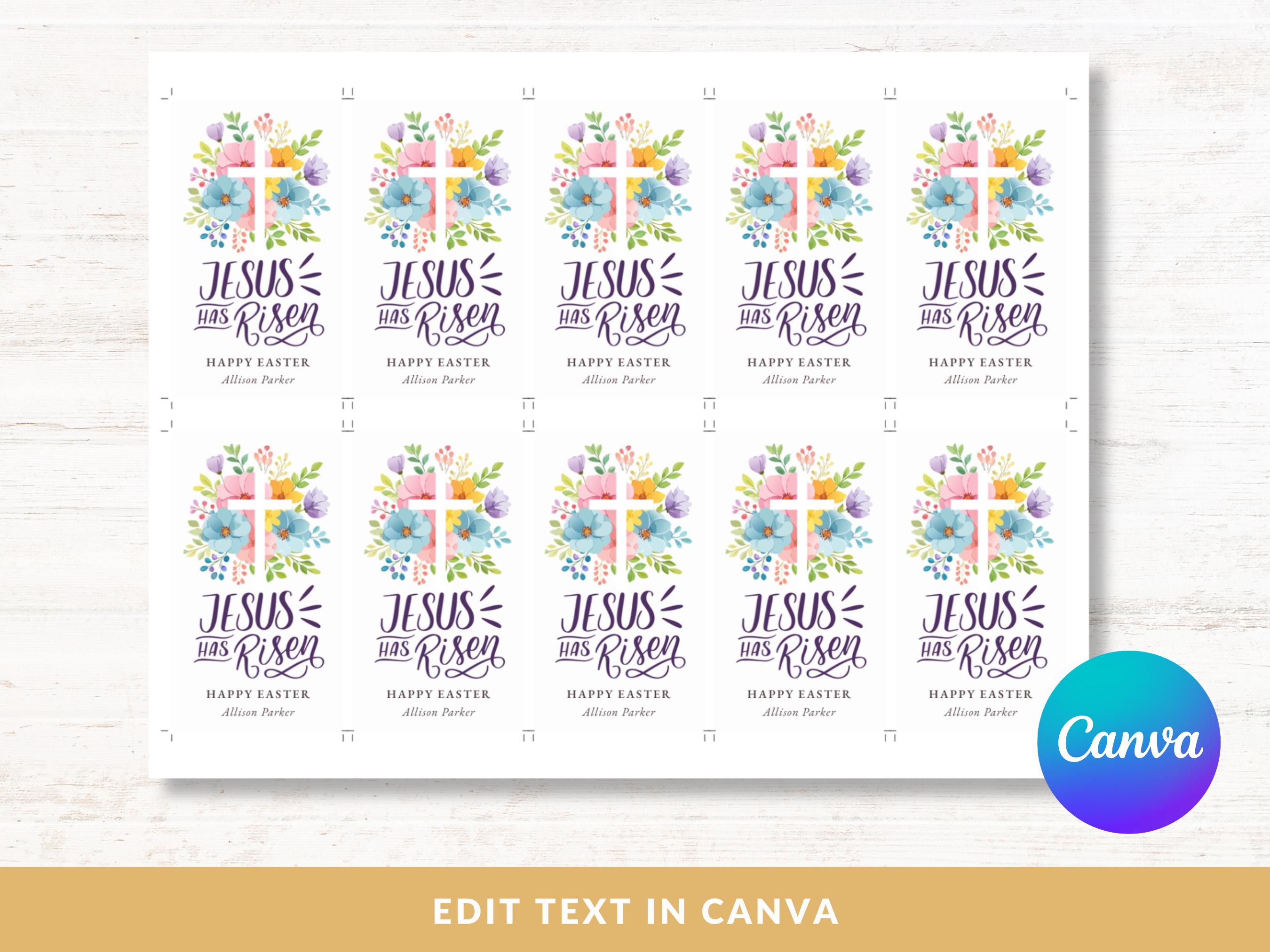 Jesus Has Risen, Printable Easter Gift Tag, Christian Cross Label, He ...