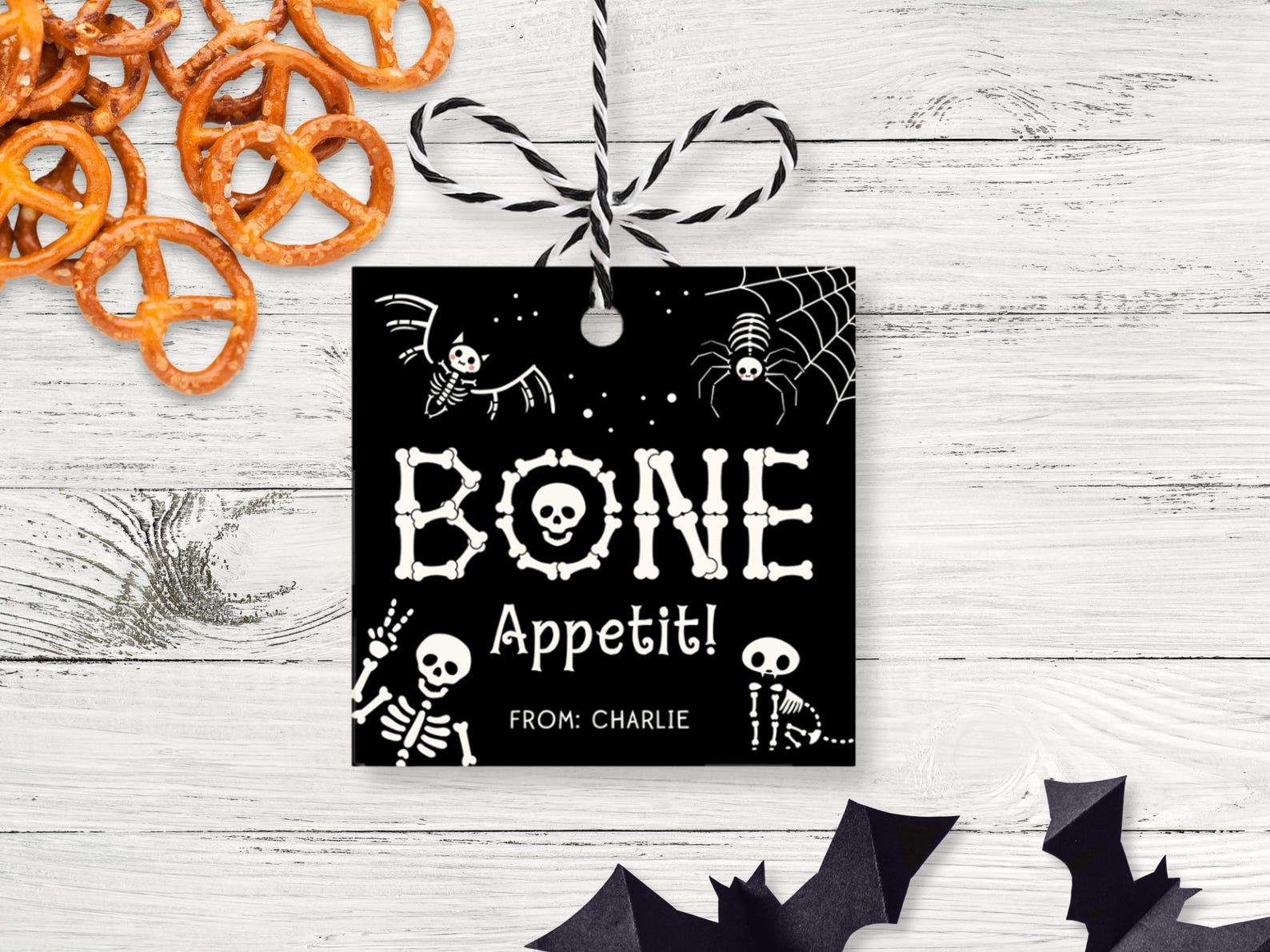 Printable Halloween Treat Bag Topper, Skeleton Bag Topper, Bone Appetit ...
