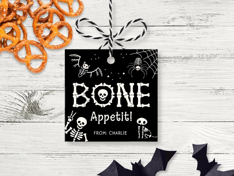 Printable Halloween Treat Bag Topper, Skeleton Bag Topper, Bone Appetit ...