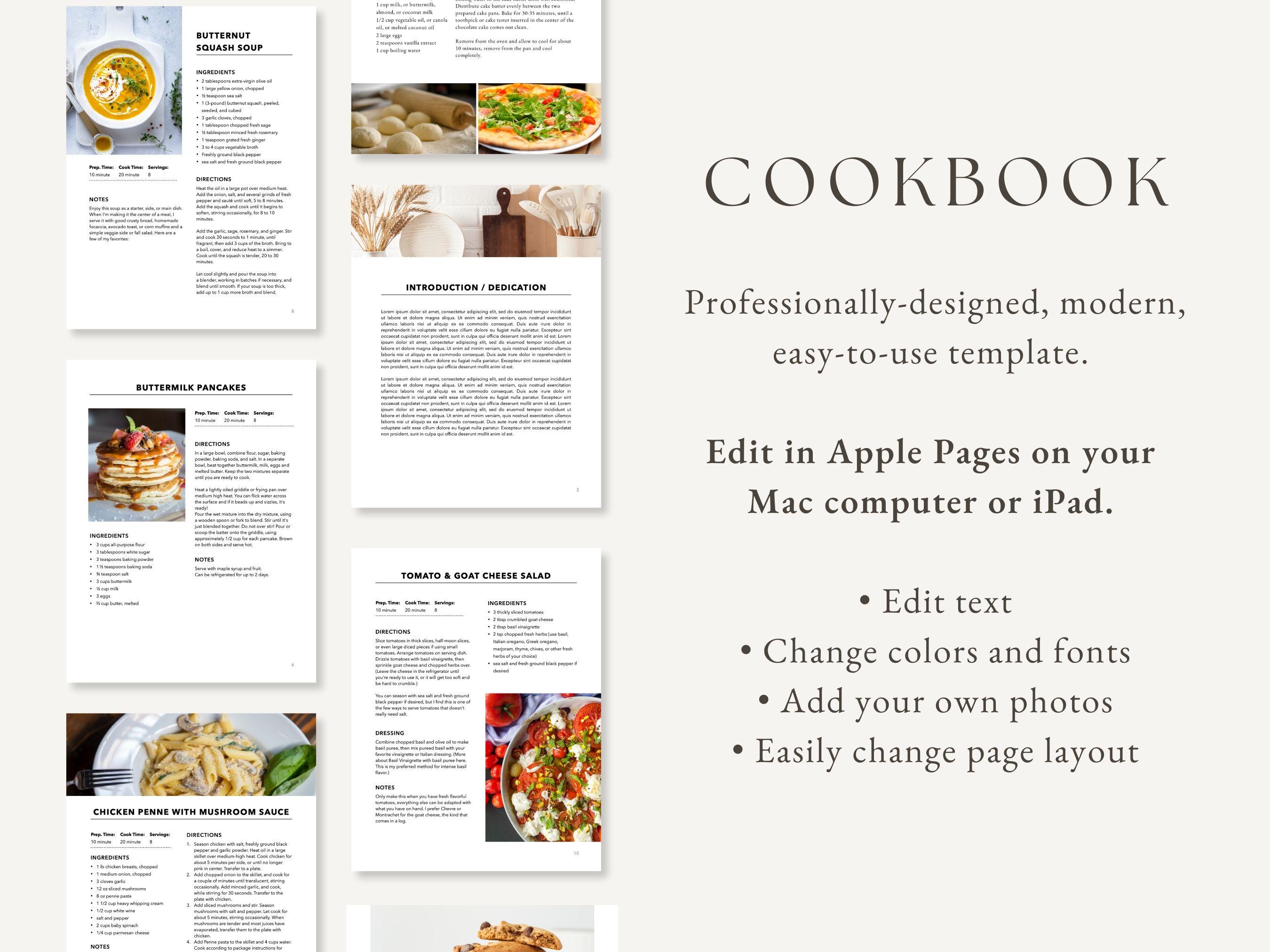 Apple Pages Editable Recipe Template, Recipe Book for Apple Pages ...
