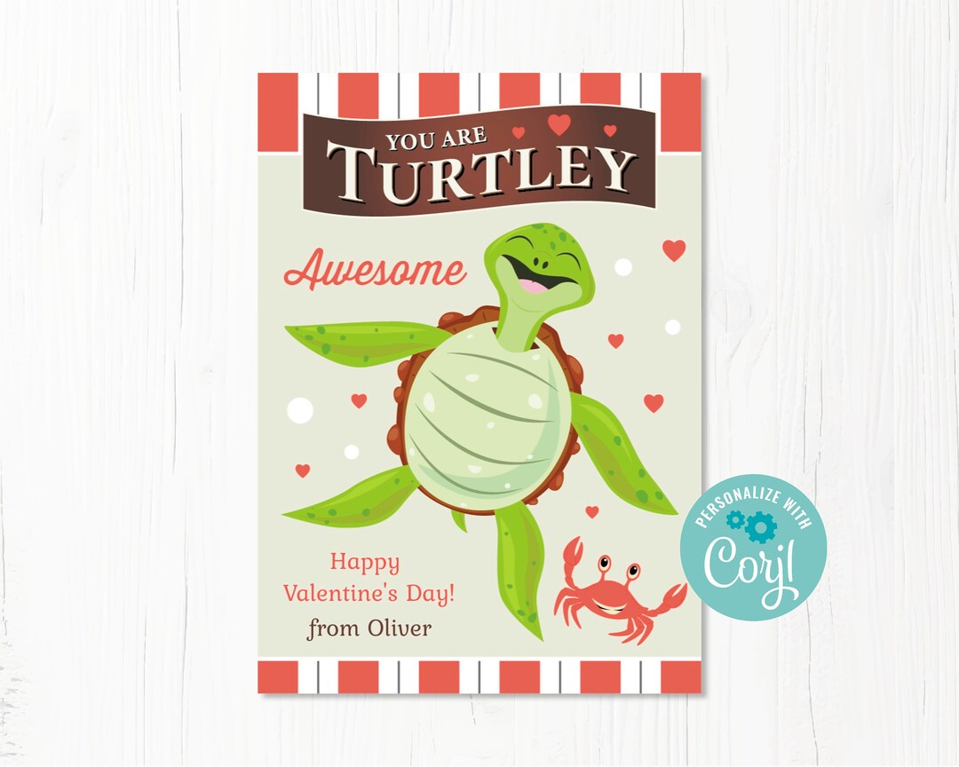 You're Awesome Valentine, Cute Class Valentine, Turtle Kids Valentine ...