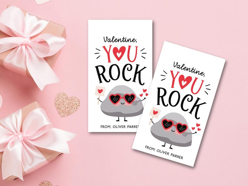 You Rock Valentine's Day Gift Tag, Printable Kids Classroom Valentine ...