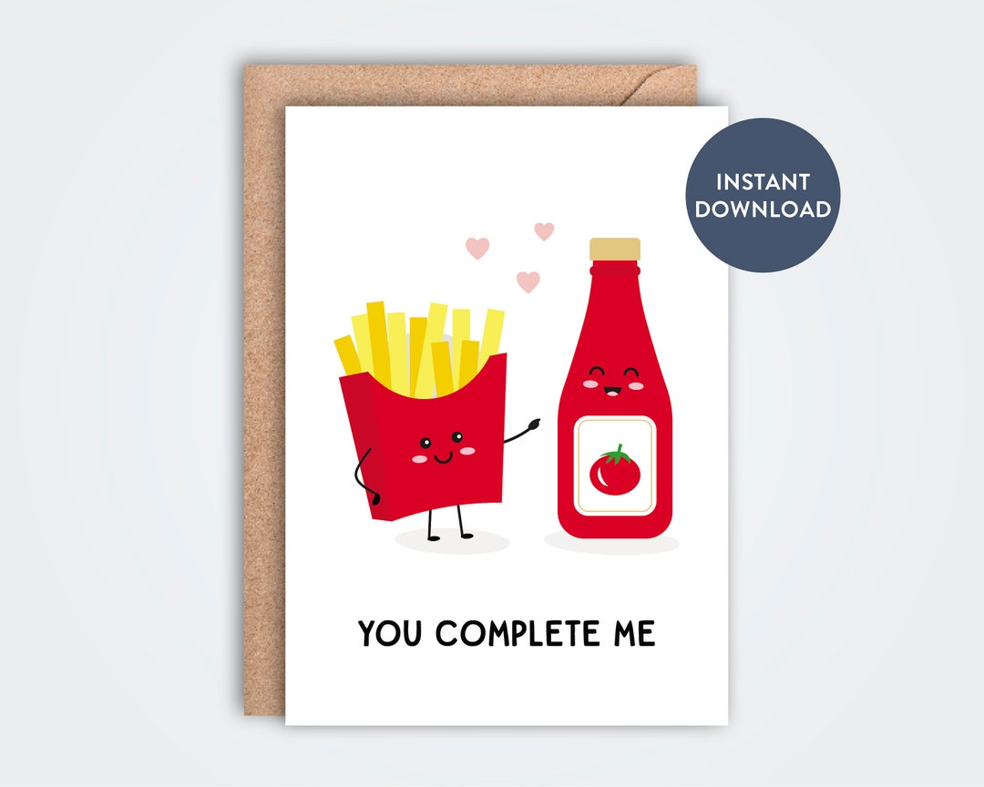 You Complete Me Printable Greeting Card Template, Funny Folded Card ...