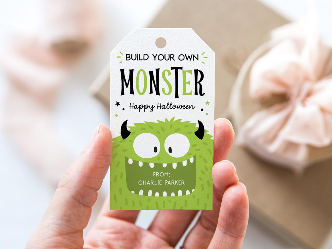 Build Your Own Monster Gift Tag, Printable Halloween Party Favor Tag ...