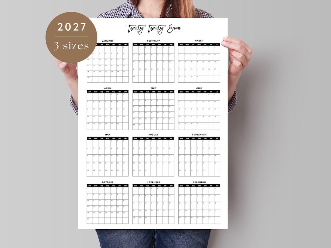 2027 Calendar, 2027 Printable Large Wall Calendar, 2027 Office Planner ...