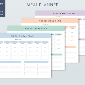 Simple Weekly Meal Planners, Pastel Printable and Fillable Meal Planner ...