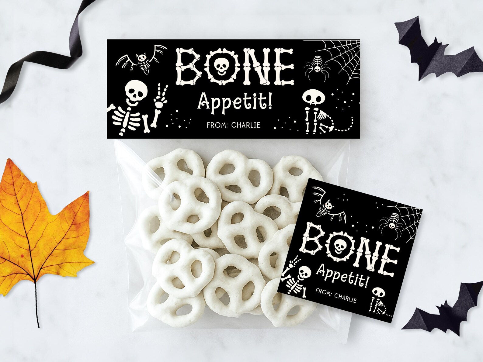 Printable Halloween Treat Bag Topper, Skeleton Bag Topper, Bone Appetit ...