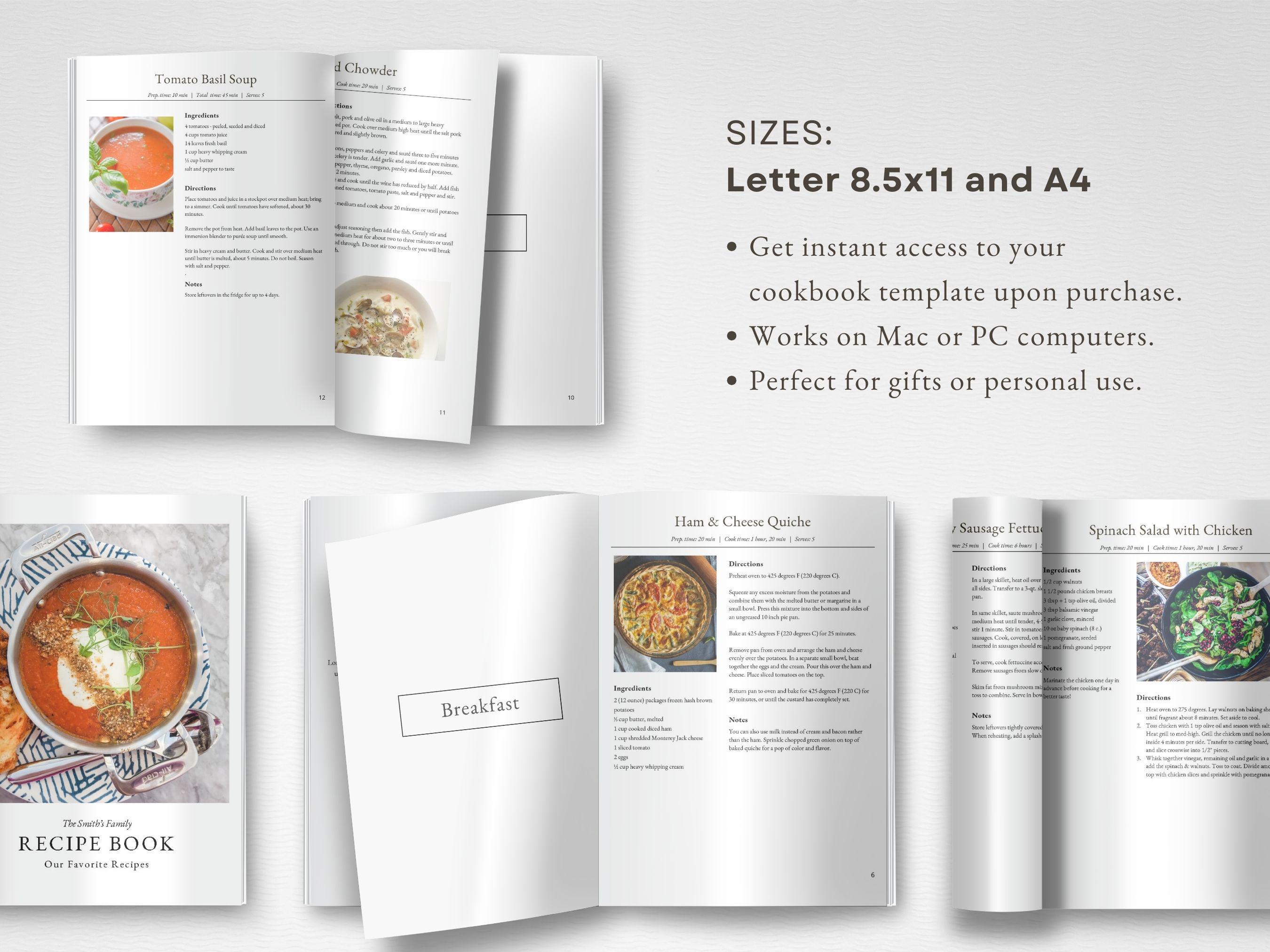 Editable Cookbook MS Word Template Classic Style, Printable Recipe Book Binder Kit, Kitchen ...