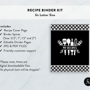 Printable Kitchen Recipe Binder Cover Page, Editable Spines and ...