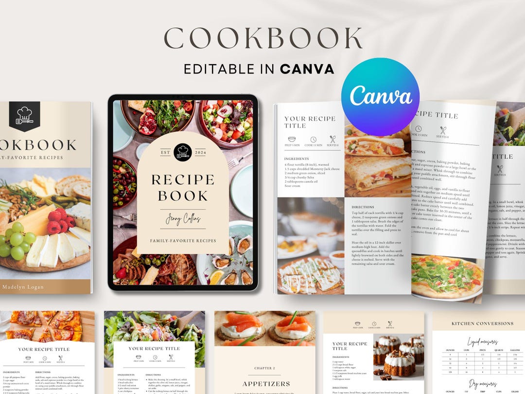 Canva Cookbook Template, Editable Recipe Book, Printable Recipe Ebook ...