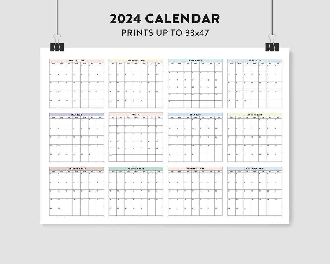 2024 Wall Calendar, 2024 Large Printable Calendar, 2024 Pastel Calendar ...