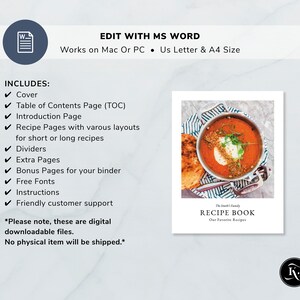 Editable Cookbook MS Word Template Classic Style Printable - Etsy Canada