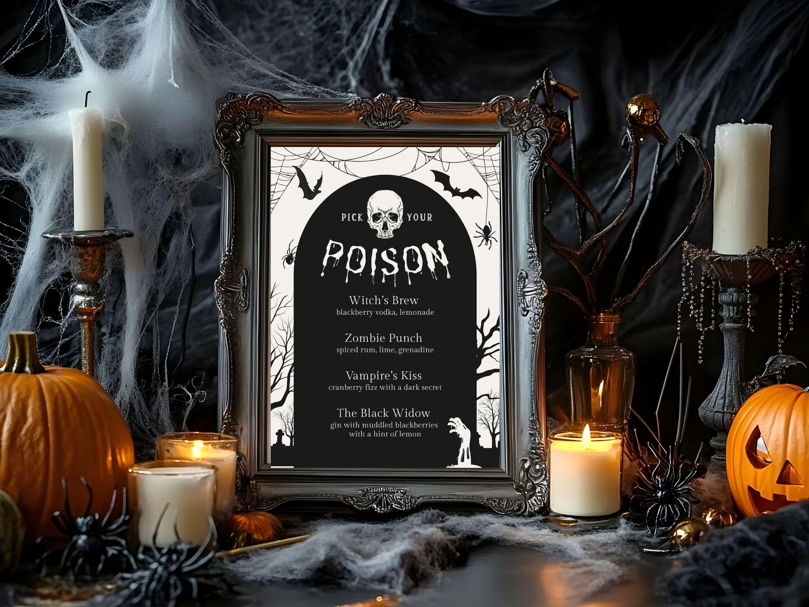 Editable Halloween Bar Menu Sign, Pick Your Poison, Black & White ...