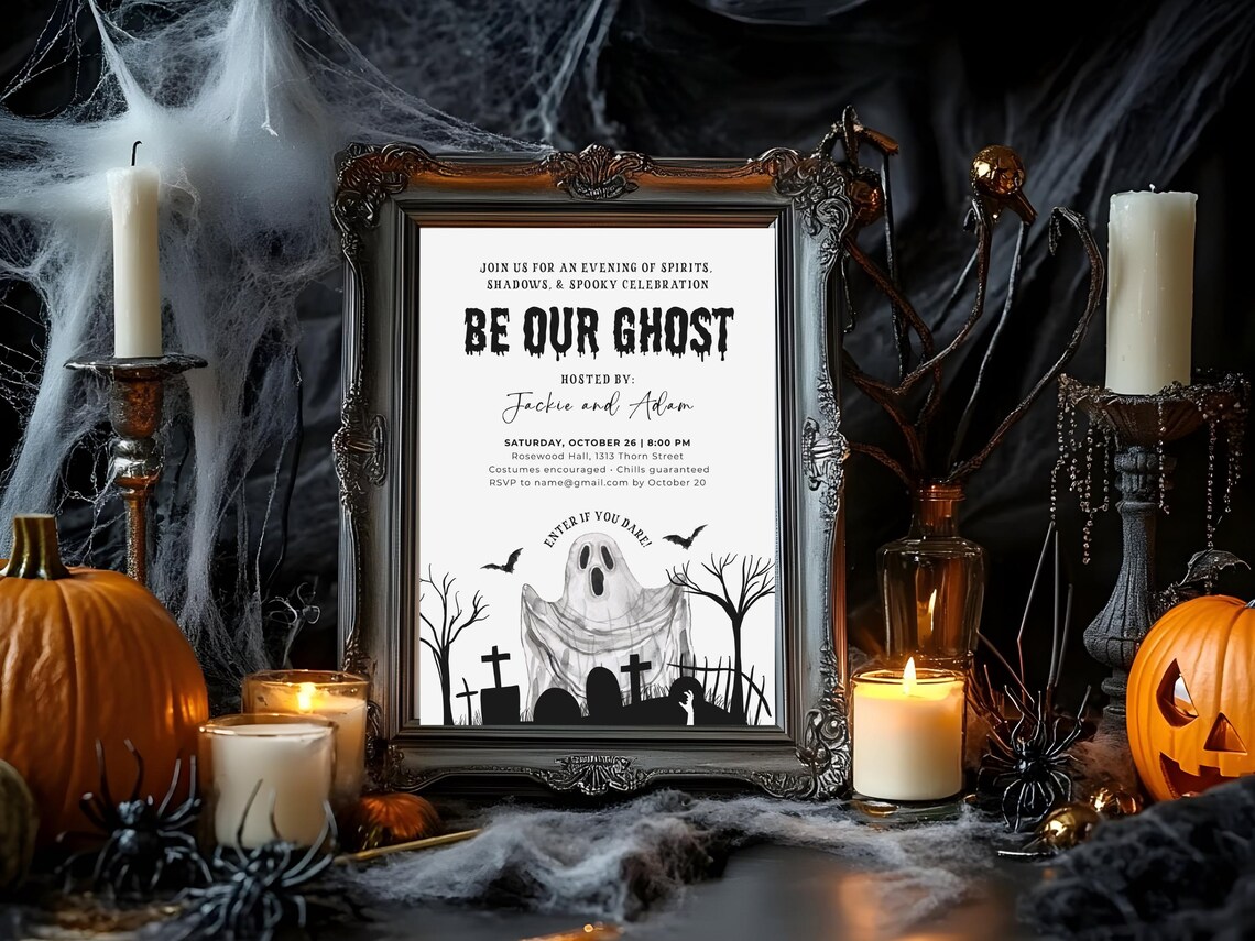Be Our Ghost Halloween Party Invitation, Editable Halloween Invite ...