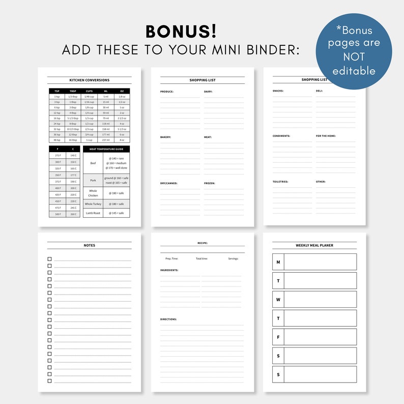 Half Page Recipe Template Kit Half Letter Editable Template - Etsy