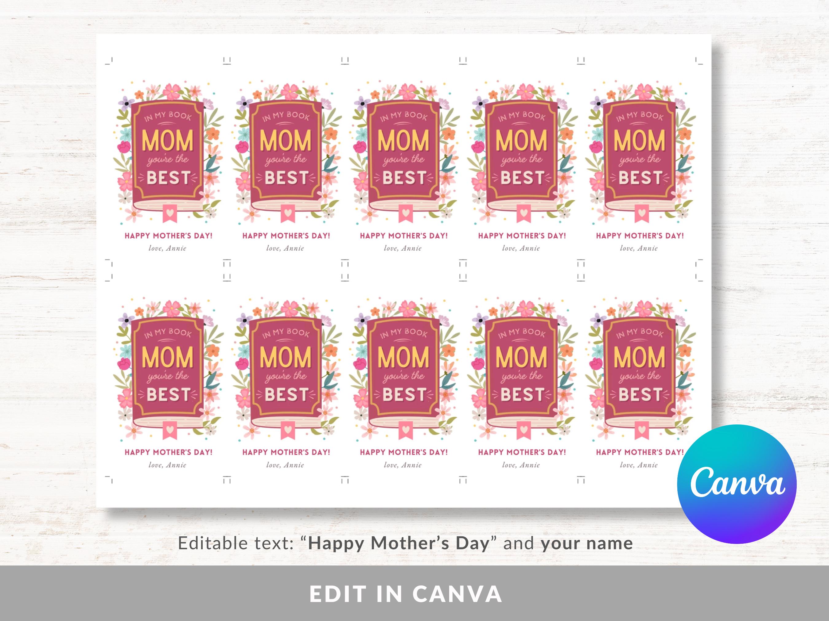 Mother’s Day Gift Tag Printable, in My Book Mom You’re the Best, Book ...