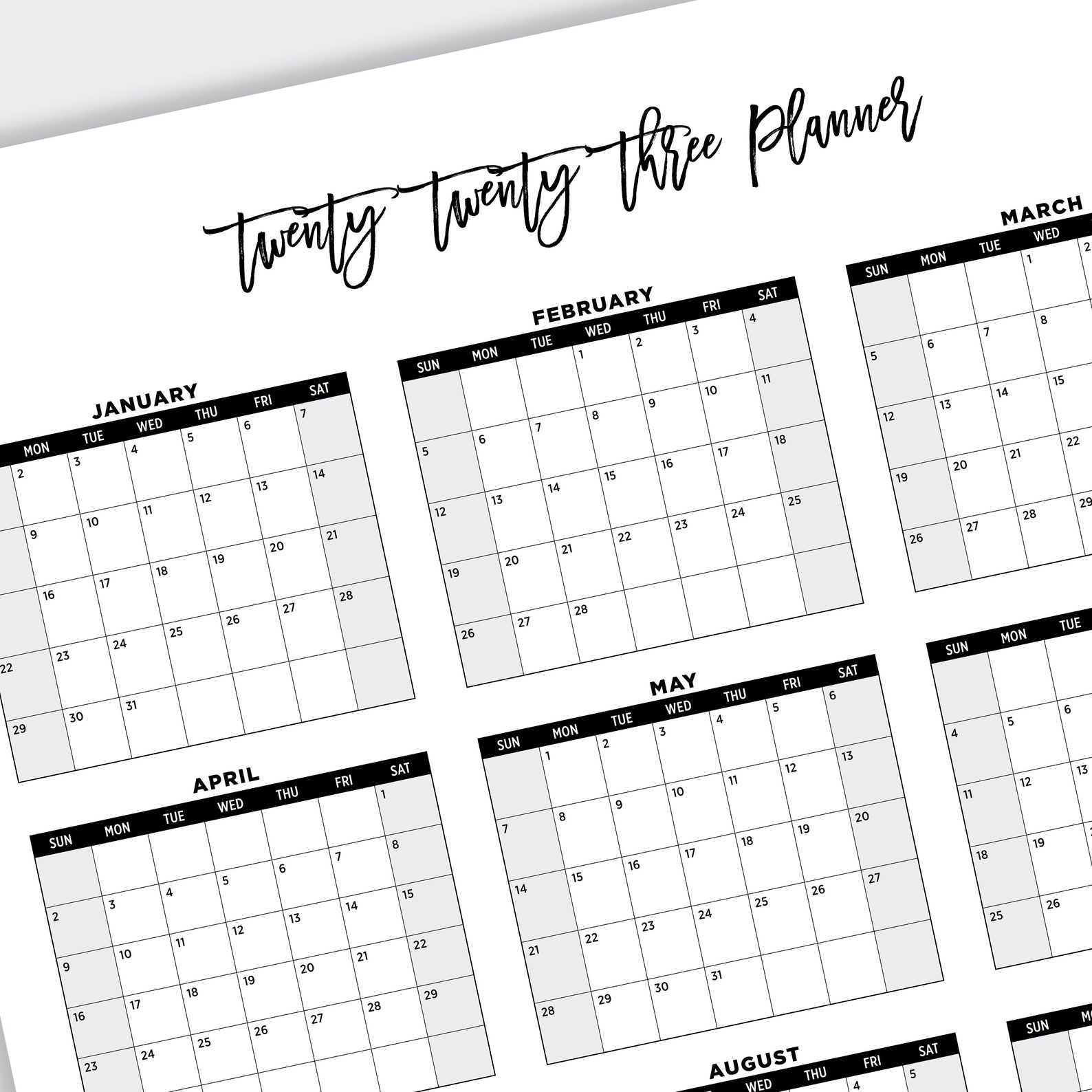Calendrier Mural Grand Mur Imprimable 2023 Planificateur Etsy