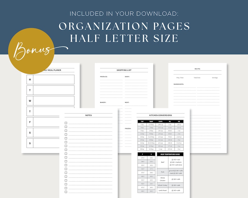 Half Page Recipe Template for MS Word, Half Letter Editable Template ...