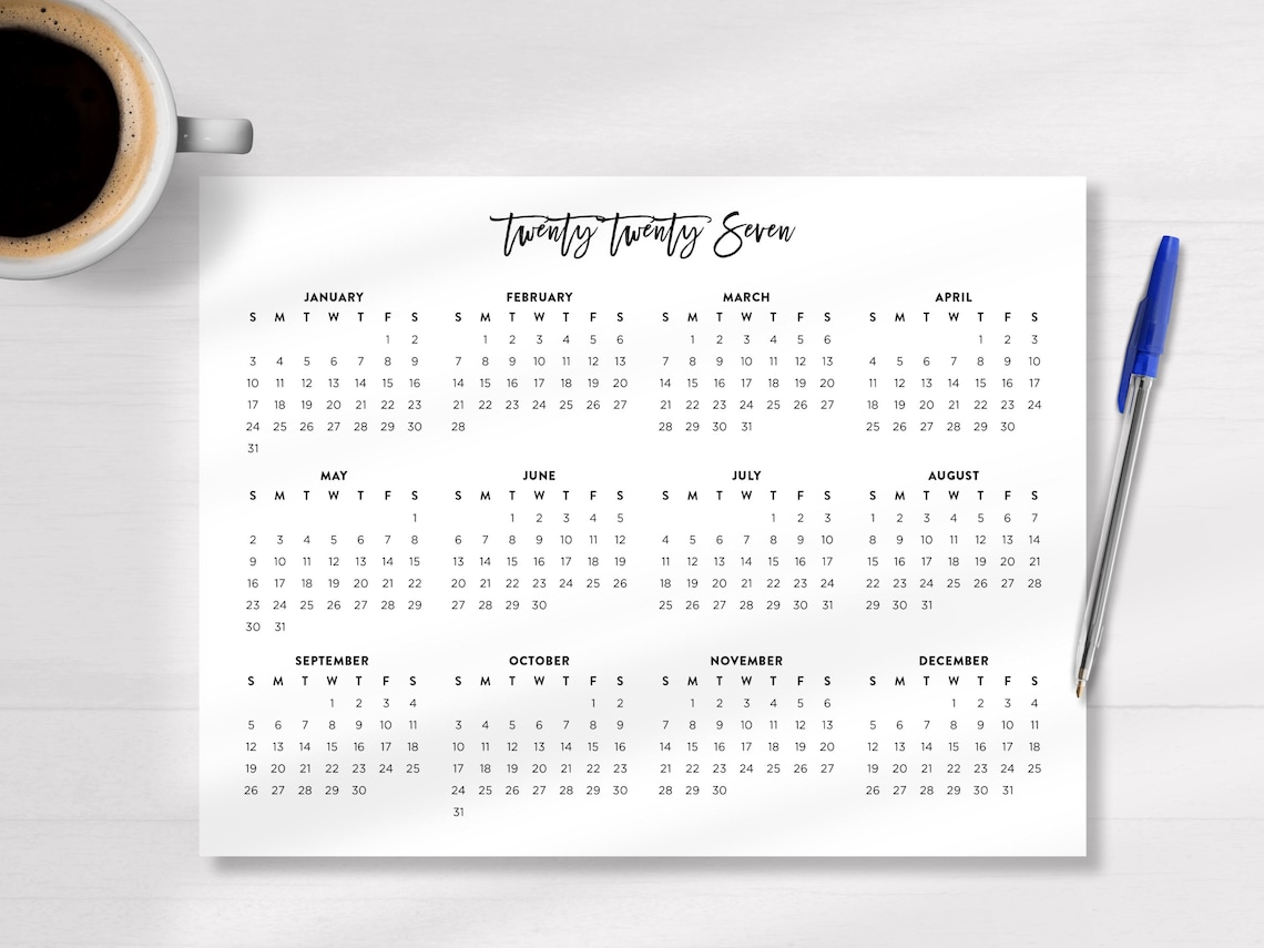 2027 Printable Desk Calendar, Simple Year Office Planner, Instant ...