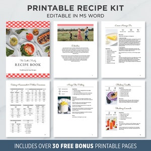 Editable MS Word Cookbook Template, Printable Recipe Binder Kit ...