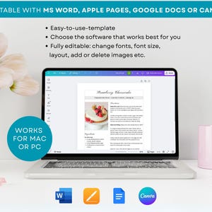 Recipe Template With Sript Font, Printable Recipe Page, Elegant Recipe ...